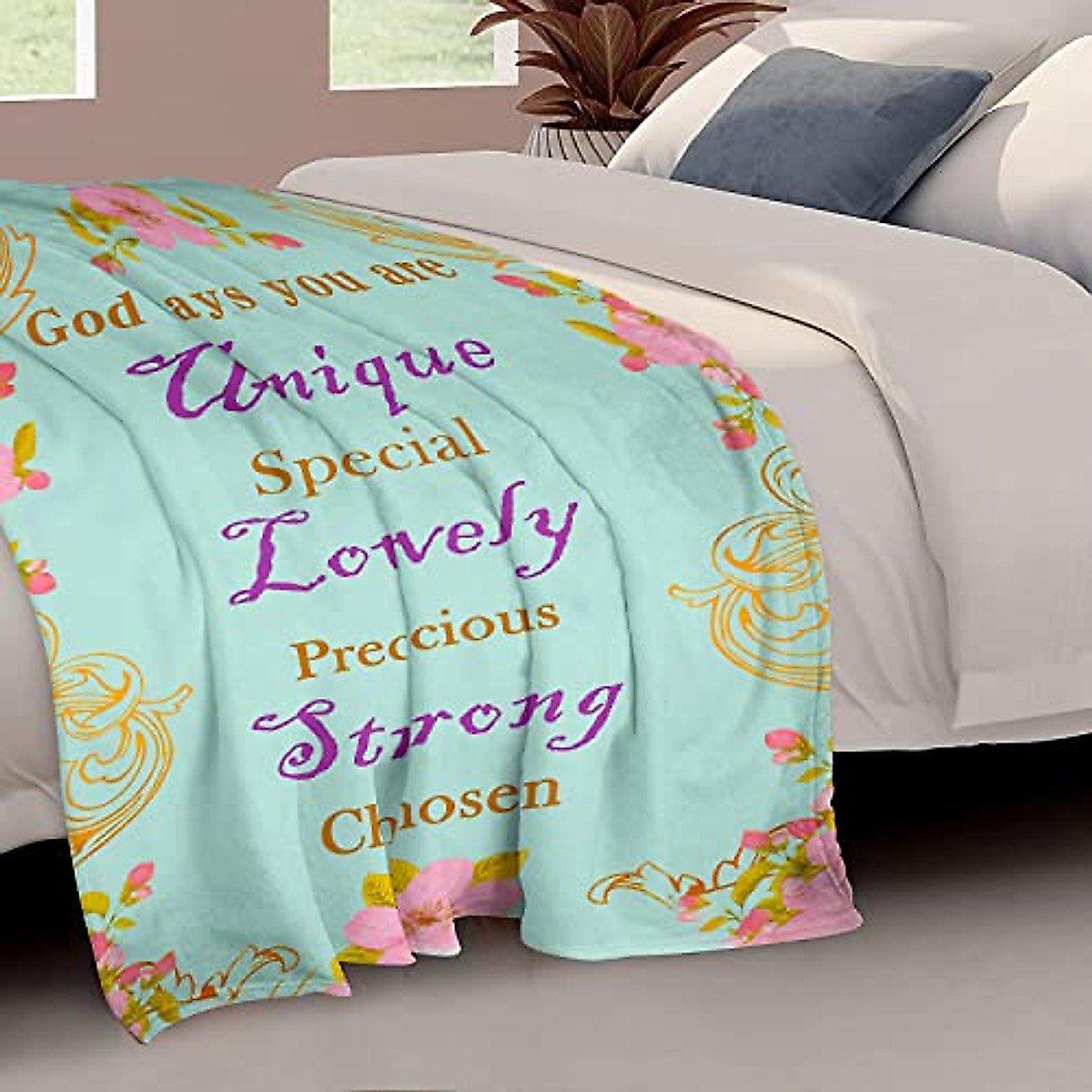 Simplive Christian Gifts for Women Religious Gifts 50x60 inch Throw Blanket with Inspirational Thoughts and Prayers-Religious Throw Blanket Catholic Gifts Birthday Gifts Spiritual Gifts for Women