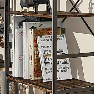 KIDSU Large Bookshelf,Industrial Bookacse with 15 Open Display Shelves,Triple Wide 5 Tier Wood and Metal Bookshelf,Modern Grey Bookshelve for Living Room,Office,Bedroom (Rustic Brown)