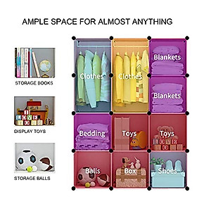 MAGINELS Children Wardrobe Kid Dresser Cute Baby Portable Closet Bedroom Armoire Clothes Hanging Storage Rack Cube Organizer,(Pink, 8 Cube & 2 Rod)