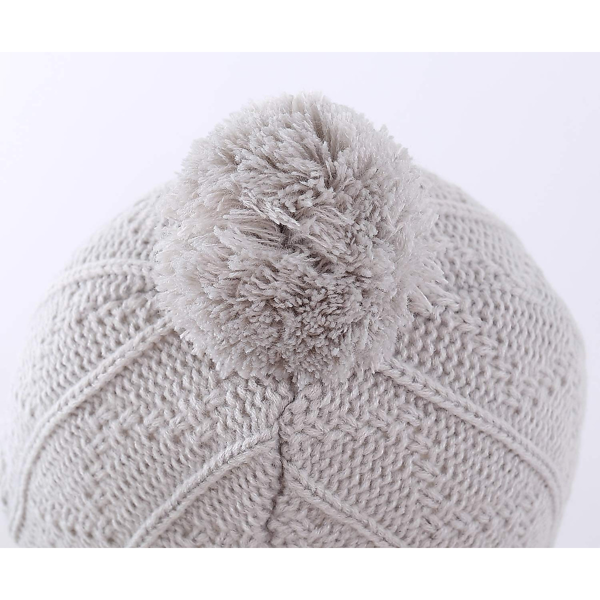 Home Prefer Toddler Girls Winter Hat with Earflaps Soft Sherpa Lining Knitted Hat Kids Winter Hat Light Gray 2-4T
