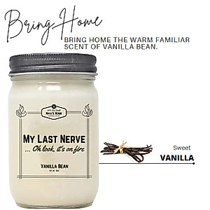 Nika's Home Oh Look... My Last Nerve It's On Fire, Vanilla Bean Soy Candle 12oz Mason Jar Non-Toxic White Hand Poured Handmade, Candles Gifts for Women, Long Burn 50-60 Hrs Highly Scented