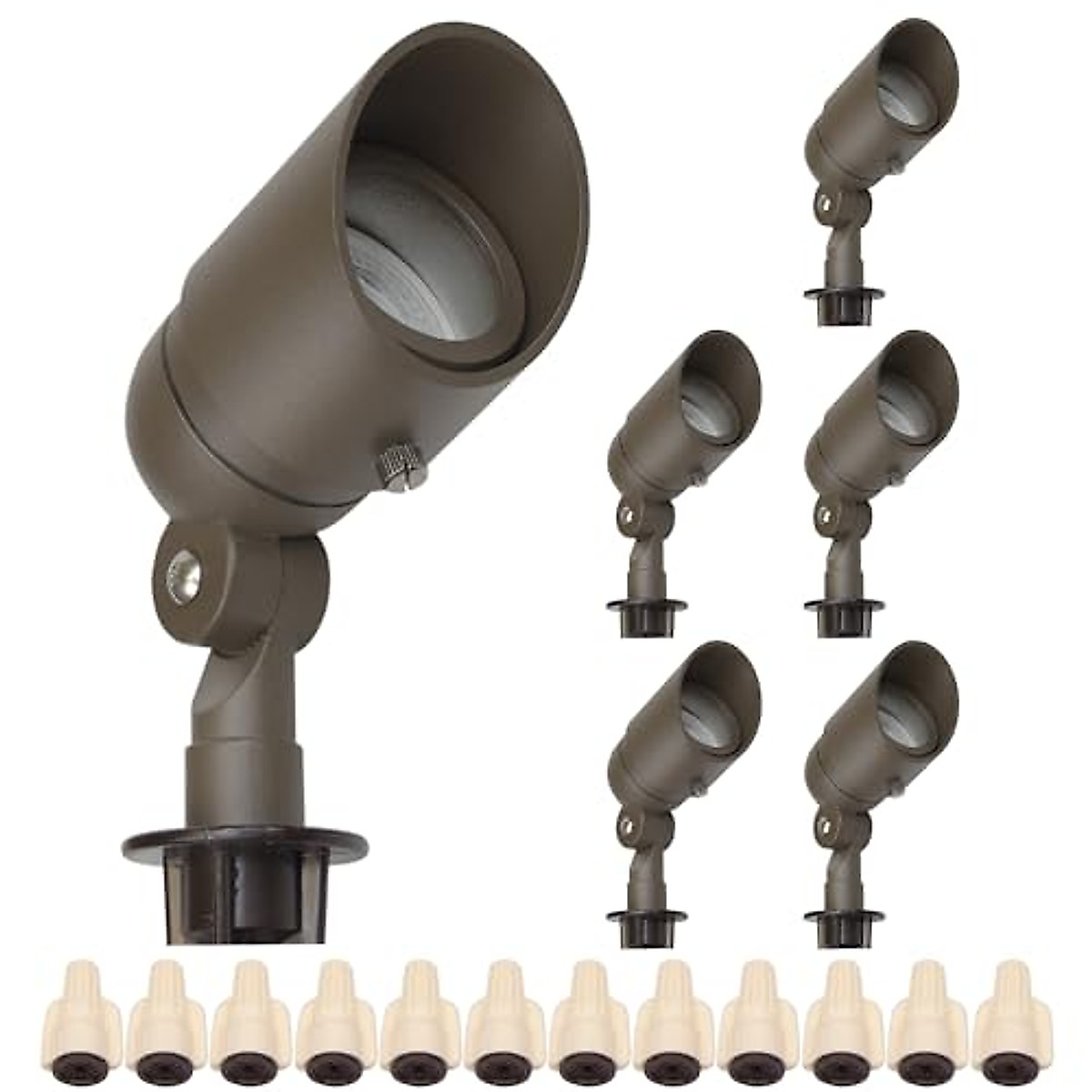 Lumina 4W LED Landscape Lights Cast-Aluminum Waterproof Outdoor Low Voltage Spotlights for Walls Trees Flags Light with Warm White 4W MR16 LED Bulb and ABS Ground Stake Bronze SFL0104-BZLED6 (6PK)