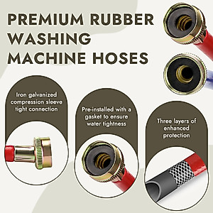 6 FT Rubber Washing Machine Hoses Burst Proof Water Supply Lines by AMI PARTS - for Hot and Cold Water Washer Hoses (2 PACK)