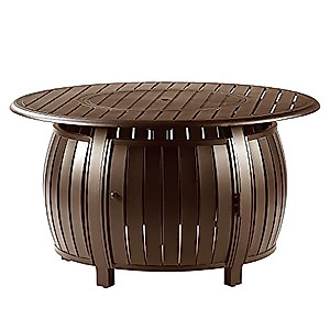 Round 44 in. x 44 in. Aluminum Propane Fire Pit Table with Glass Beads, Two Covers, Lid, 57,000 BTUs in Brown Finish