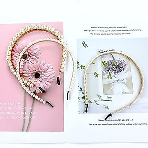 Cinaci 8 Pieces Decorative Gold Wedding Birthday Party Prom Artificial Pearl Headbands Bling Beaded Hair Tiaras Hoops Headpieces Accessories for Women Girls Teens Kids