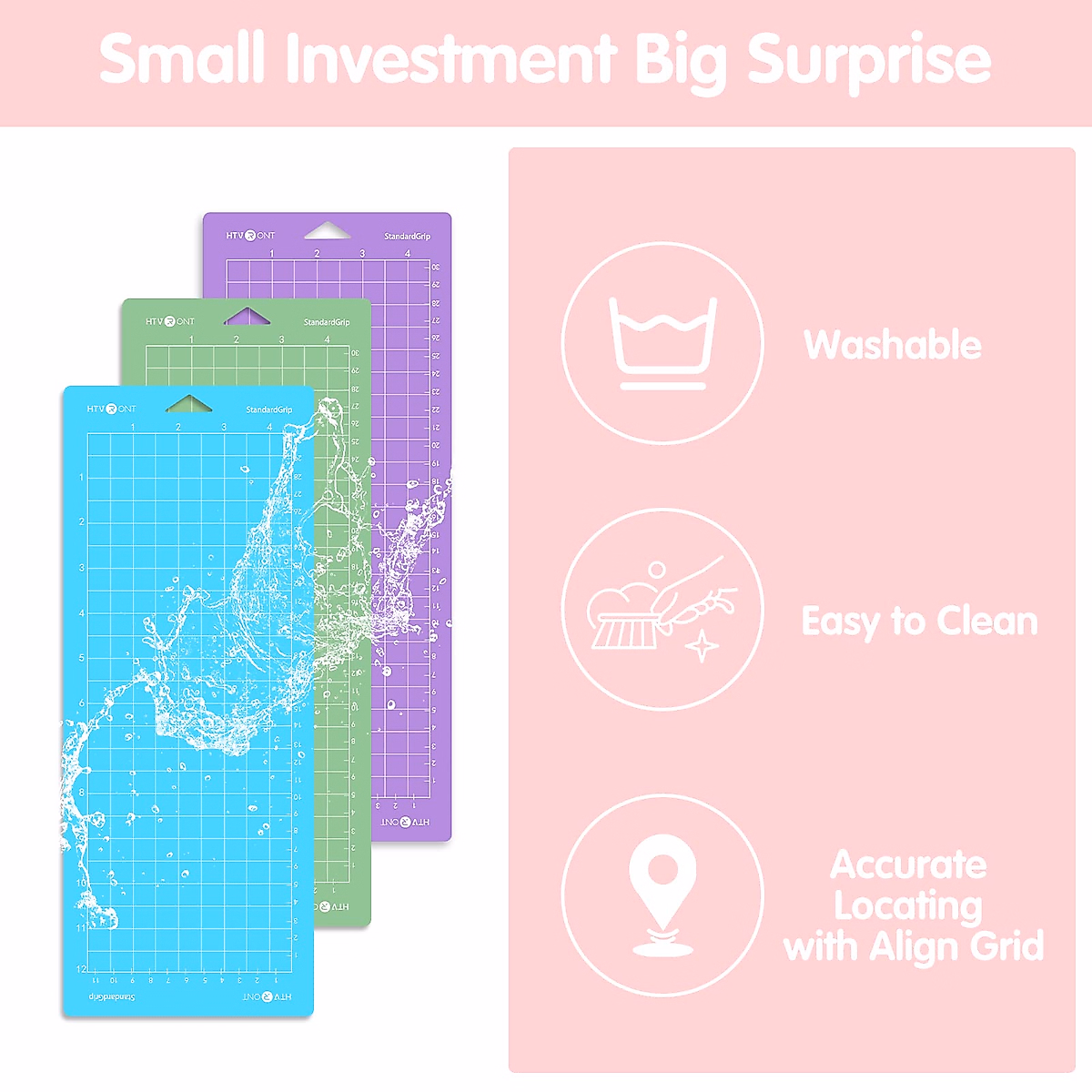 HTVRONT Standard Grip Cutting Mat For Cricut Joy - 3 Pack 4.5"X12" Quilting Mats For Cardstock HTV Crafts, Standard Adhesive Sticky Green Cut Mats Replacement Accessories for Cricut Mats