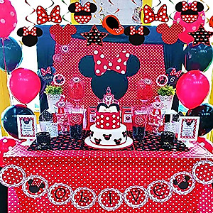 24CT Red Black Min Mouse Hanging Swirls Decorations,Red Mouse Hanging Swirls Ceiling Streamer Decor For Baby Shower Min Themed Mouse Birthday Party Decorations Supplies