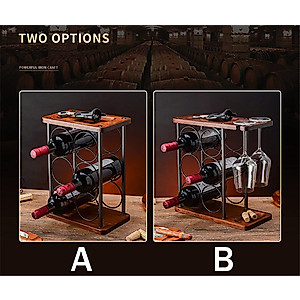 Fadak Wine Rack with Glass Stand, Countertop Wine Rack, Wooden Wine Rack with Trays, Perfect Home Decor & Kitchen Storage Rack, etc. (A)