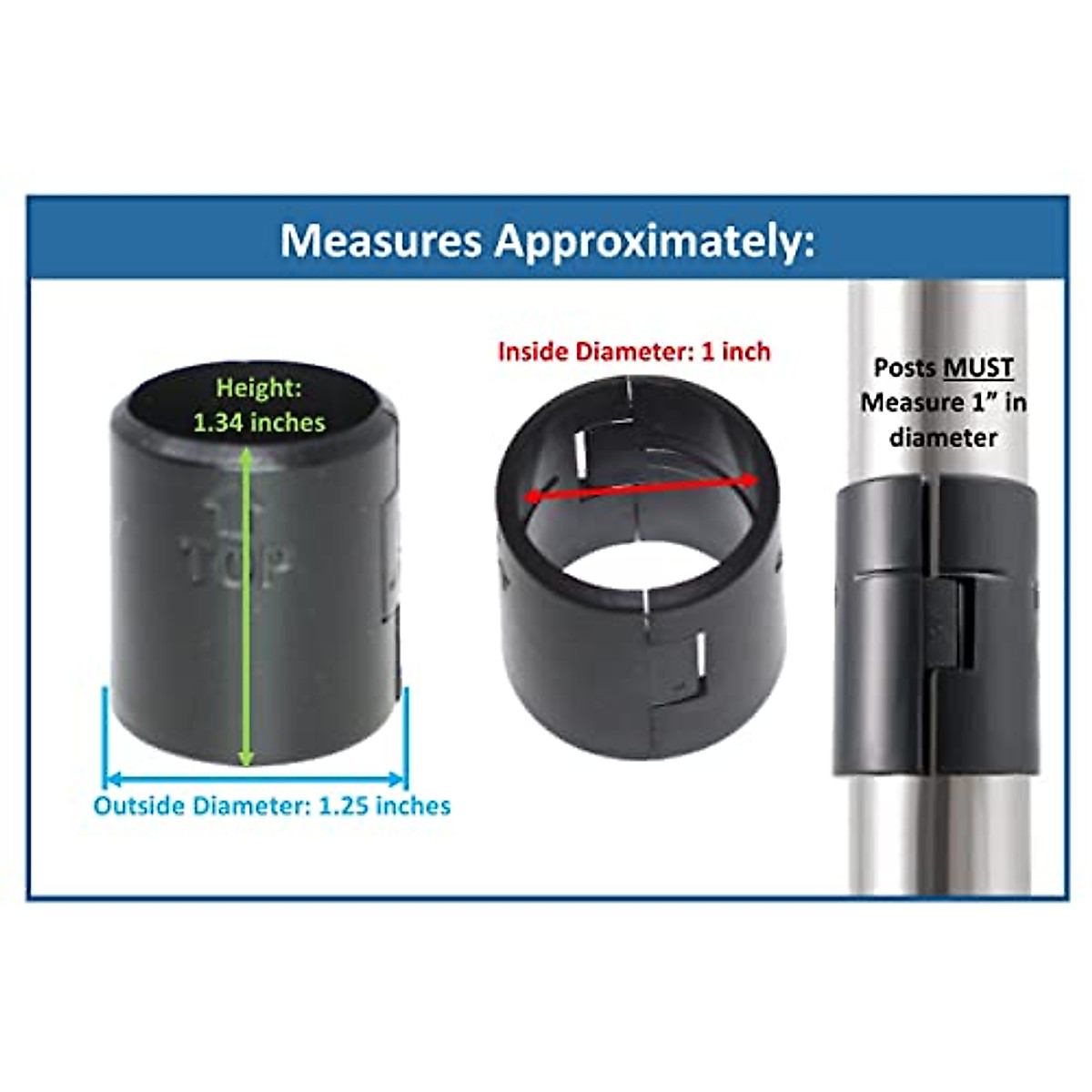 JSP Manufacturing 1" Diameter Post Wire Shelf Clips Shelving Split Sleeves Lock Metal Rack Locking Plastic Pick A Pack Wholesale Bulk 8 Pairs (16 Pack)