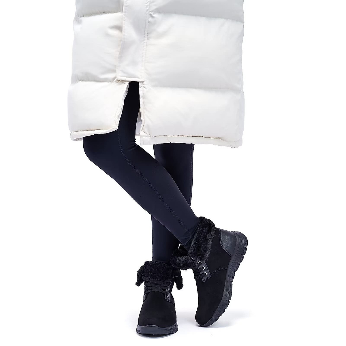 ZZS Women's Winter Snow Ankle Boot-Comfortable Short Booties Outdoor Warm Walking Hiking Shoes Black Size 6.5