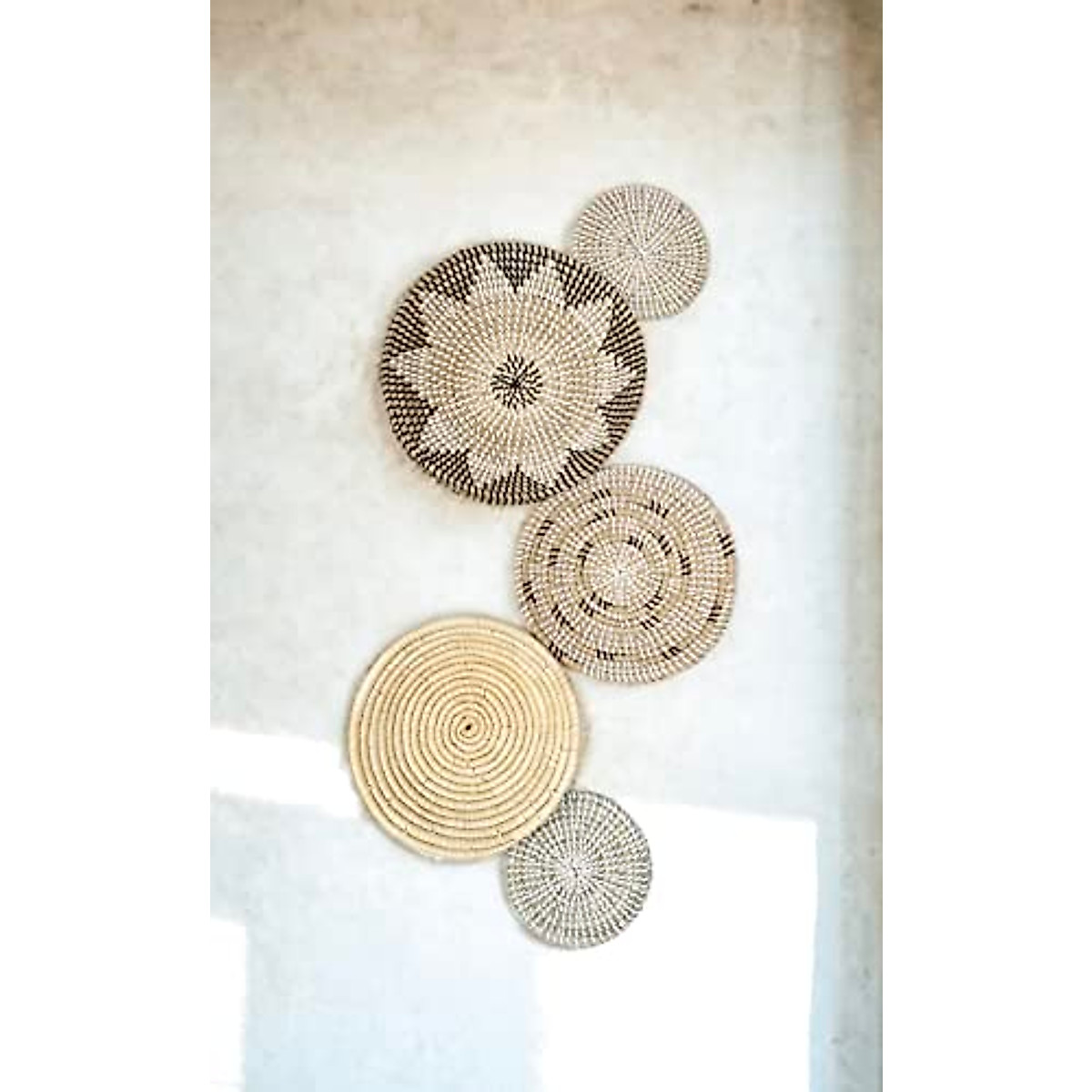 TheNamiCollection Five Seagrass Baskets Set | Hanging, Decorative, Boho Styled Perfect For Trendy, All Natural Home Wall Decor | Handmade, Round, Woven