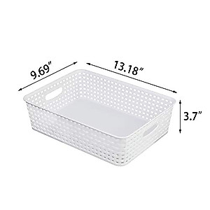 AnnkkyUS 4-Pack White Plastic Basket Trays, Rectangle Paper Storage Baskets