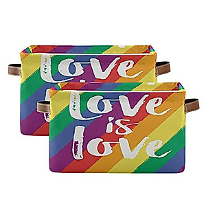 AUUXVA Storage Basket Love is LGBT Pride Storage Cube Box Durable Canvas Collapsible Toy Basket Organizer Bin with Handles for Shelf Closet Bedroom Home Office
