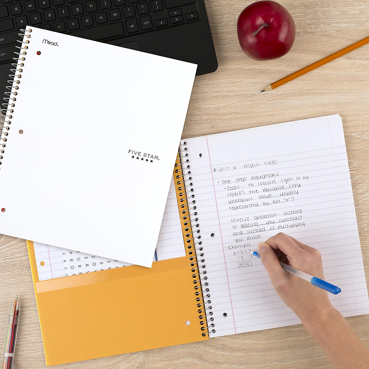 Five Star Spiral Notebook + Study App, 3 Subject, College Ruled Paper, 11" x 8-1/2", 150 Sheets, White, 1 Count (72464)