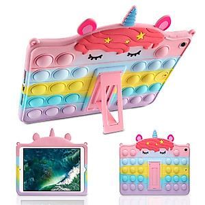 WESADN for iPad 10.2 Case for iPad 9th 8th 7th Generation Case with Kickstand Silicone Fidget Bubble Case for Girls Kids Cute Rainbow Pop Protective Holder Tablet Cover for iPad 2021 2020 2019