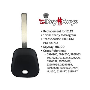 Replacement for 2010-2019 GM B119 Transponder Key HU100 PCF7937EA - Uncut High Security Blade (2 Pack)