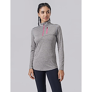 Women's Quick Dry Long Sleeve Quarter Zip Pullover Shirts with Thumb Holes and Pocket (Set 1, Large)