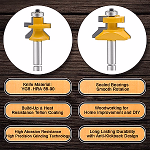 LETBUY Flooring 2 Bit Tongue and Groove Flooring Router Bit Set 1/2-Inch Shank (2 pcs)