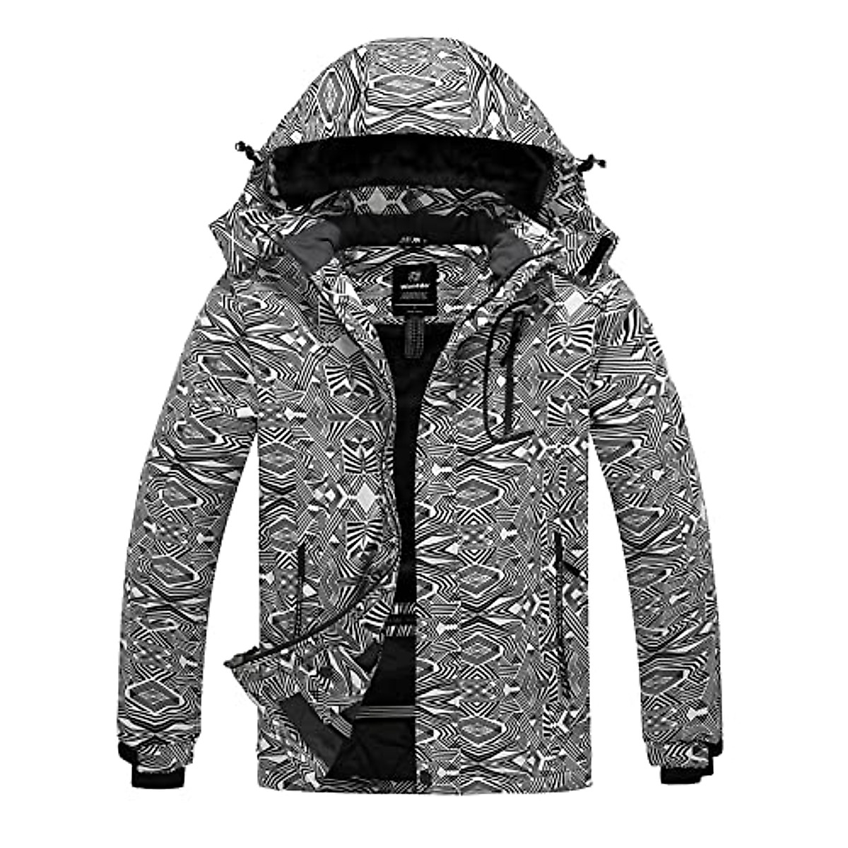 Wantdo Men's Waterproof Fleece Ski Jacket Windproof Winter Coat Parka Black Floral XL