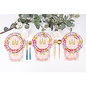 Princess Party Supplies-Princess Party Tableware Set Include Princess Castle Plates, Napkins, Cups Straws for Girls Princess Baby Shower Decorations Serves 10