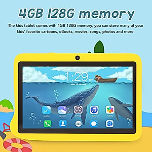 Kids Tablet, 100-240V LED Screen Tablet Front 2MP Rear 5MP with Stand for Android 10 for Learning (Yellow)