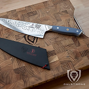 Dalstrong Chef Knife - 8 inch Blade - Shogun Series - Japanese AUS-10V Super Steel Kitchen Knife - Lightblue Handle ABS - Damascus - Razor Sharp Chef's Knife - Professional Full Tang Knives - Sheath