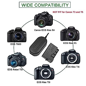 Gonine ACK-E8 Power Supply LP-E8 Camera Dummy Battery DR-E8 DC Coupler AC Adapter kit for Canon EOS Rebel T5i T4i T3i T2i, Kiss X6i X7i X5 X4, 700D 650D 600D 550D.