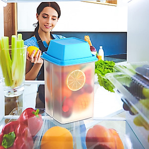 2 Pcs Pickle Storage Container with Strainer Flip Jalapeno Holder Plastic Pickle Jar, 2 Pcs Pickled Tongs and 4 Pcs Sauce Bottles for Food Kitchen Supplies (Blue)