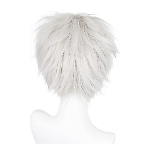 IMEYLE Silver White Wig with Bangs for Men Boys Short Straight Wig Synthetic Wig Anime Cosplay Wig for Halloween Costume Party + Wig Cap