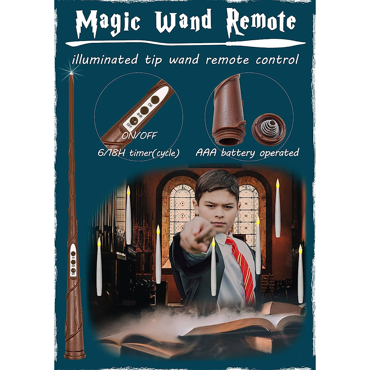 Leejec Floating Candles with Magic Wand Remote (6/18H Timer), 20pcs 6.1” Hanging Flameless Taper Candles, Flickering Warm Light, Halloween Christmas Classroom Windows Wedding Party Decor(White)