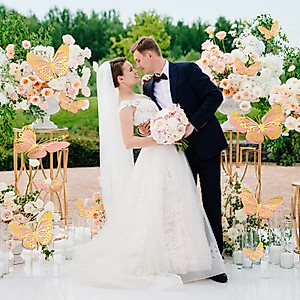 Geosar 20 Pcs 3D Large Butterfly Party Decoration 2 Layer Giant Paper Butterfly Stickers Big Butterfly Wall Decoration Set Large Butterfly for Birthday Baby Shower Nursery (Gold,Pink)