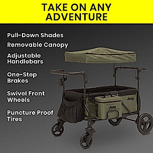 Jeep Deluxe Wrangler Stroller Wagon by Delta Children - Includes Cooler Bag, Parent Organizer and Car Seat Adapter, Black/Green