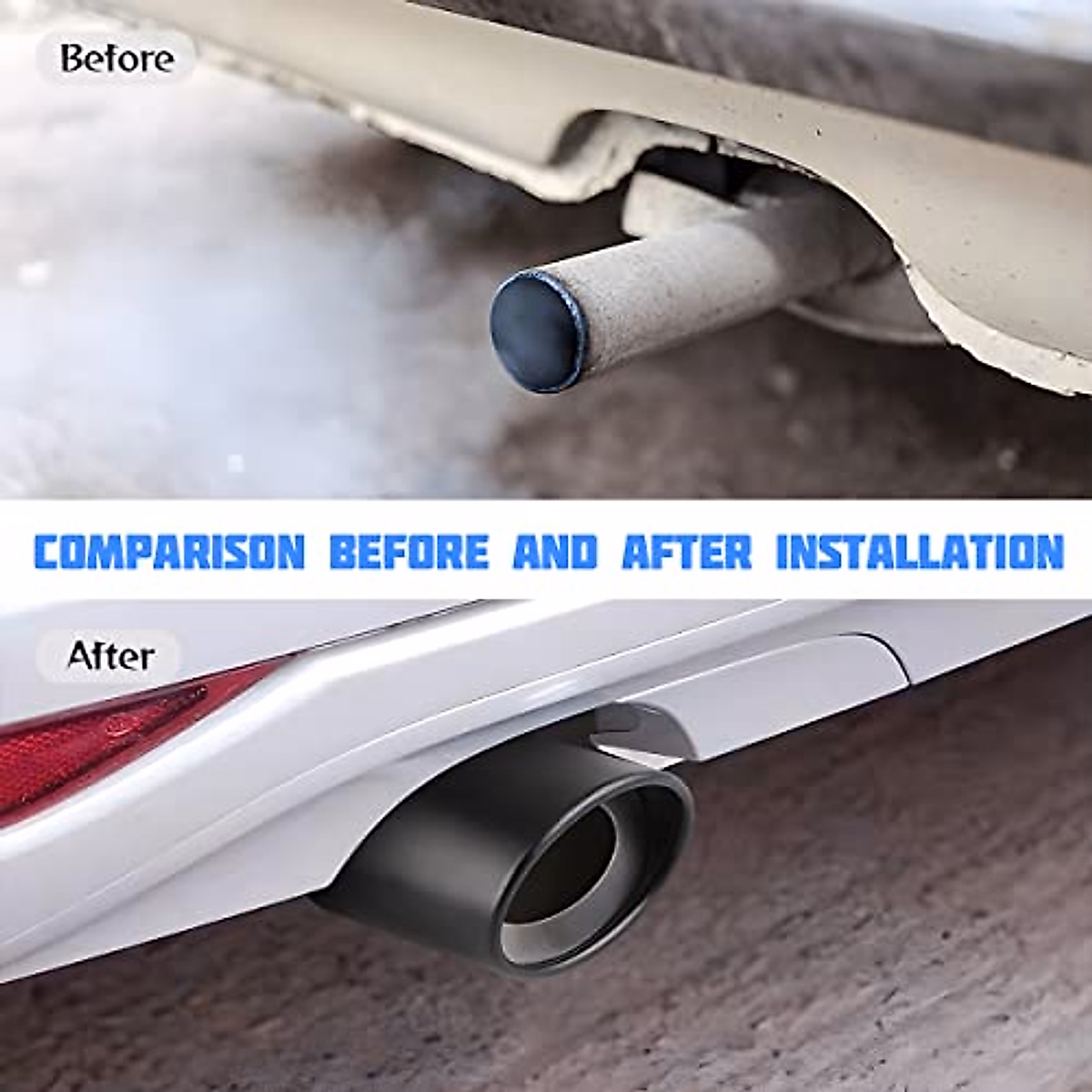 Exhaust Tips Stainless Steel, Car Exhaust Tail Muffler Tip Pipes Muffler Modification, Inlet 2.5" Outlet 3.2" Polished Finished Tail Pipe, Auto Replacement for Most Cars Sedans Trucks (Black/Straight)