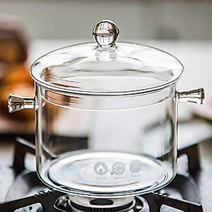 YARDWE Clear Glass Cooking Pot, Heat Resistant Stovetop Pot Borosilicate Glass Cooking Pot Glass Cooking Noodle Pot for Pasta Noodle, Soup, Milk (14X20. 5X16cm 1L)