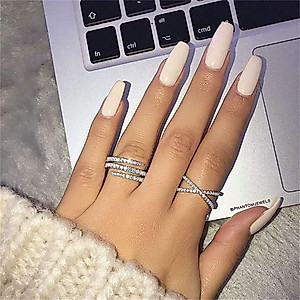 AZQ 925 Sterling Silver Shiny Full Diamond Ring Three Rows Cubic Zirconia Cocktail Rings CZ Diamond Multi Row Ring Eternity Engagement Wedding Band Ring for women TZ.35 (US Code 6)