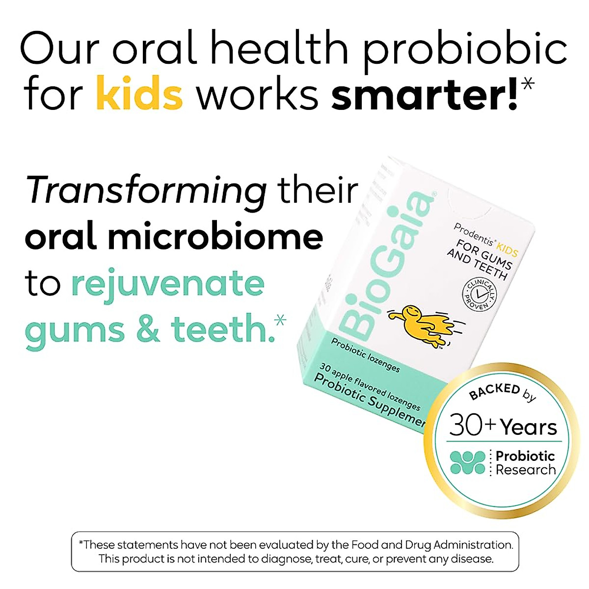 BioGaia Prodentis Kids | Dental Probiotics for Teeth and Gums | Promotes Good Oral Health & Gut Health Too | Oral Probiotics | 30 Apple-Flavored Lozenges | 1-Pack