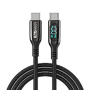 URVNS USB C Cable, E-Mark 5A PD 100W 6.5ft LCD Power Display Type-C Fast Charging 480Mbps Nylon Braided Laptop Data Cord for MacBook Pro Air iPad Samsung Galaxy Pixel LG PS5 and More