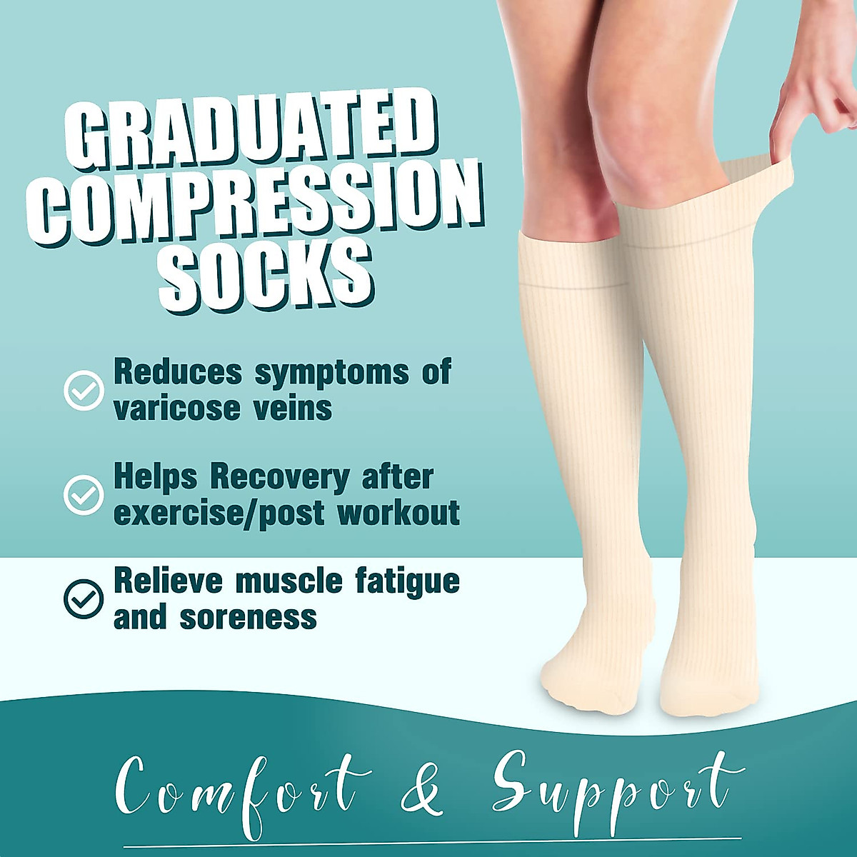 COOLOVER Copper Compression Socks for Women and Men(6 Pairs)-Best Support for Running, Athletic, Nursing, Travel