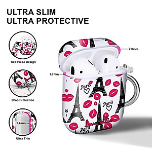 Shockproof Case for Apple AirPods 1 & 2 with Keychain, Cute, Protective, Fashion AirPods Case with Clip (Eiffel Tower)
