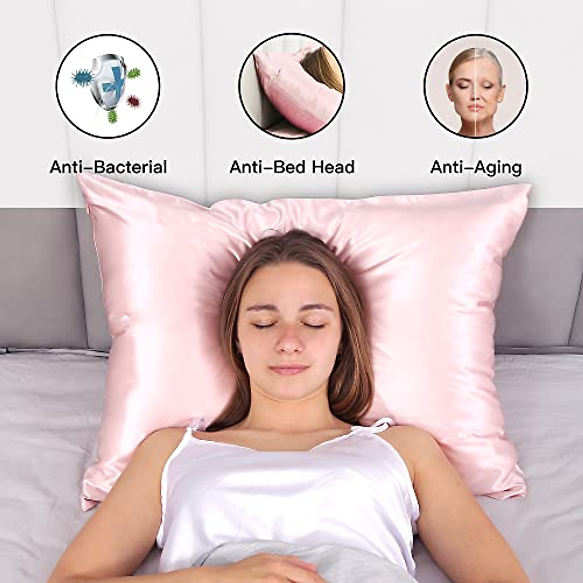 MOOFUN Silk Pillowcase- Standard Size 20 * 26 inches, 22 Momme 100% 6A High-Grade Pure Mulberry Silk reducing Wrinkles Smooth Hair Skin Anti-BedHead Anti-Aging Breathable Machine Washable-Pink