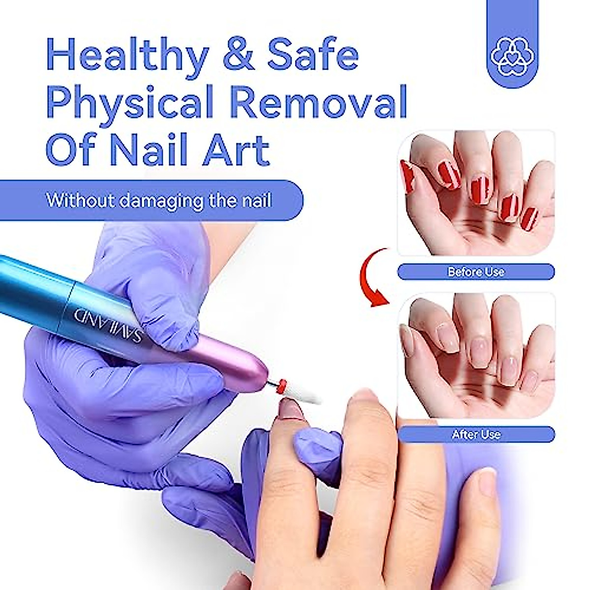 Saviland Portable Electric Nail Drill - 20000 RPM USB Electric Nail File with 7 Nail Drill Bits & 51 Sanding Bands for Nail Prep Acrylic Nails Dip Nails Gel Nails Home Salon Use, Blue-Violet Gradient