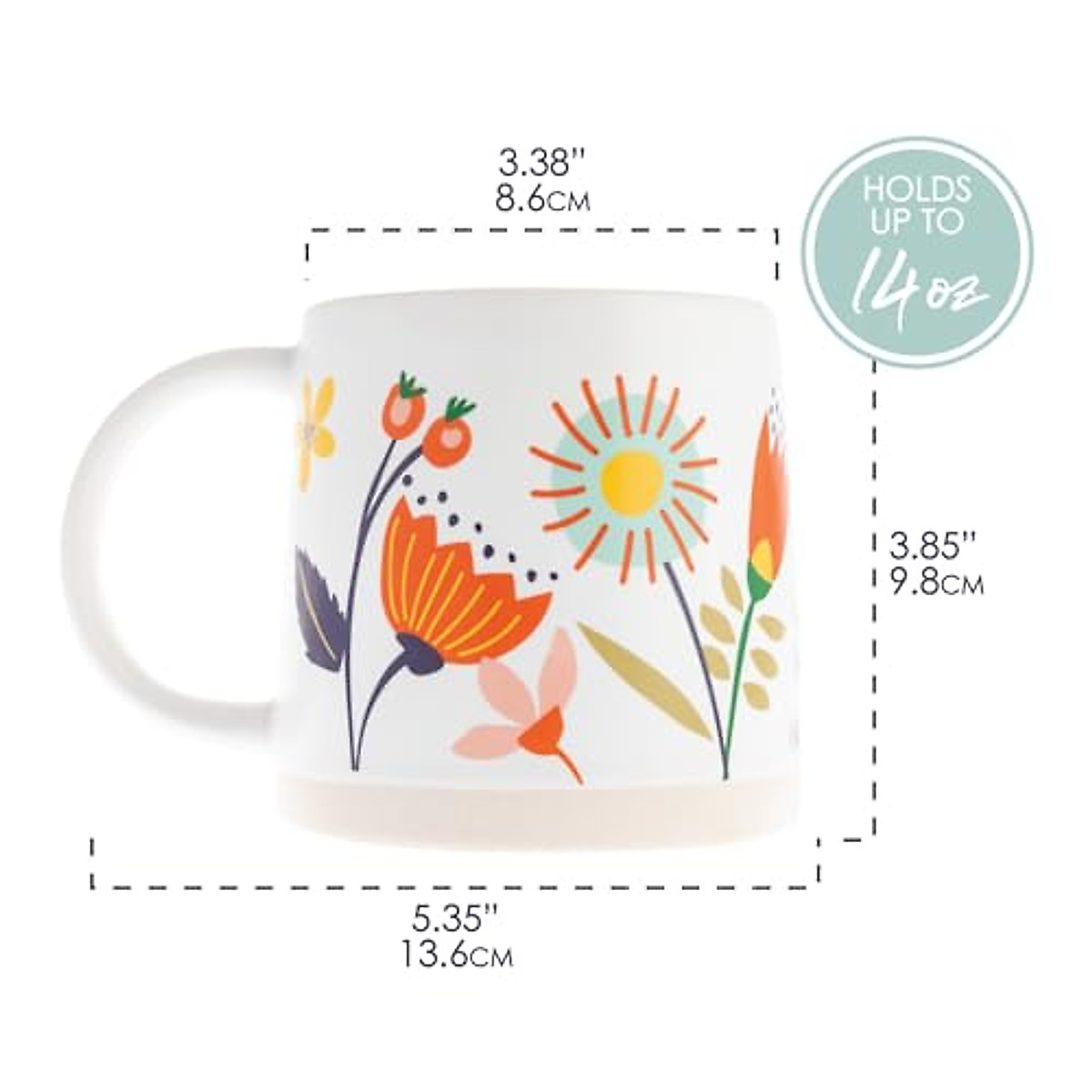 Karma, 14 oz Shelly Mug - Cute Coffee and Tea Mug - Ceramic Coffee Mugs for Women and Men, Hello Sunshine