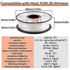 HTVRONT PLA 3D Printer Filament - White PLA Filament 1.75mm, 1KG Spool(2.2lbs), Dimensional Accuracy +/- 0.02mm, No Breaking & Tangling, Clog Free 3D Printing Filament Suitable for Most FDM Printer