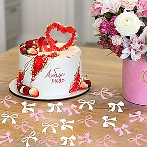 100PCS Pink Bow Confetti Engagement Party Bride To Be Pink Bow Table Confetti Bachelorette Party Birthday Decorations Supplies Baby Shower Boy Girl Bridal Shower Ribbon Party Supplies (pink bow 1)