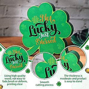 4 Pcs St. Patrick's Day Table Wooden Signs House Pot Truck Lucky Shamrock Wooden Signs Buffalo Plaid Freestanding Irish Decor for St Patricks Day Tiered Tray Desk Office Home Party Decor, 4 Styles