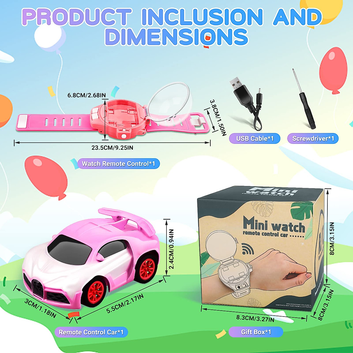 LOGOPLAY 2024 New Mini Remote Control Car Watch Toys, 2.4 GHz Cartoon RC Watch Racing Car, USB Charging Remote Control Car, Watch Car Hand Controlled Watch RC Car for Boys Girls Birthday Gift (Pink)