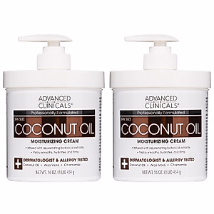 Advanced Clinicals Coconut Body Lotion Moisturizing Cream & Face Lotion For Women & Men | Coconut Lotion | Natural Coconut Oil Cream Skin Care Moisturizer Body Butter Balm For Dry Skin, 16Oz, 2-Pack