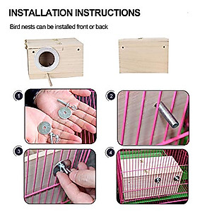 kathson Parrot Nest Breeding Box, Wood Bird Nest for Cage, Parakeet Nesting Box with Perches Pet House Natural Coconut Fiber Bird Toys for Parakeet Cockatoo Budgie Cockatiel Lovebirds (Small)