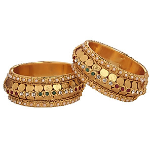 Efulgenz Fashion Jewelry Indian Bollywood 14 K Gold Plated Faux Pearl Bracelets Bangle Set for Women (2.4, Style2)