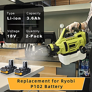 Masione 2Pack 3600mAh P102 Replacement for Ryobi 18V Battery Lithium ion ONE Plus P102 P103 P105 P107 P108 P109 P104 Compatible with Ryobi 18 Volt Cordless Tools Drill Weed Eater Edge Trimmer Battery